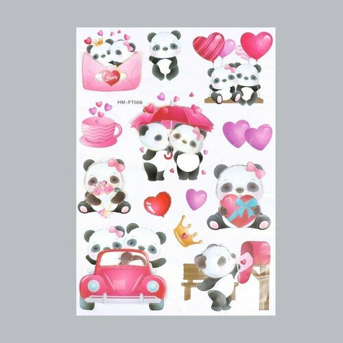 Наклейка пластик многослойная "Влюблённые панды" 50х35 см 9709620