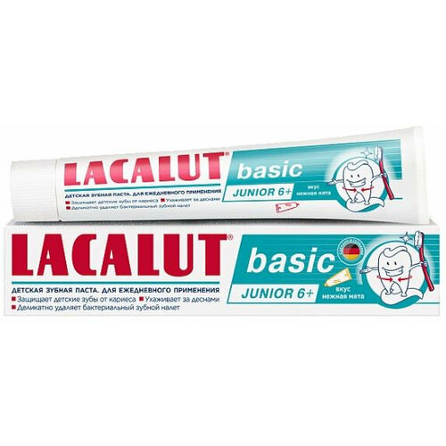 Детская зубная паста Lacalut basic junior нежная мята, 6+, 60 г