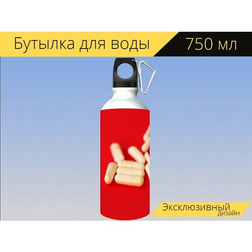 Бутылка фляга для воды "Capsule таблетки, capsule, таблетки" 750 мл. с карабином и принтом