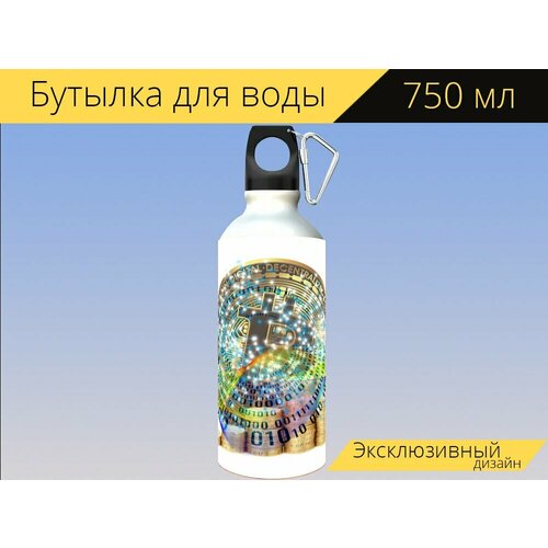 Бутылка фляга для воды "Оцифровка, преобразование, двоичный" 750 мл. с карабином и принтом