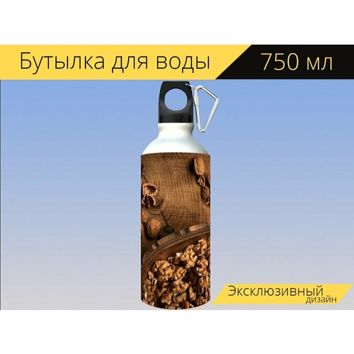 Бутылка фляга для воды "Браун, орехи, грецкие орехи" 750 мл. с карабином и принтом