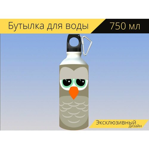 Бутылка фляга для воды "Сова, птица, милый" 750 мл. с карабином и принтом