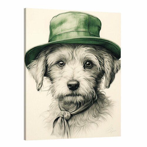 Интерьерная картина 50х70 "Пес в зеленой шляпе"