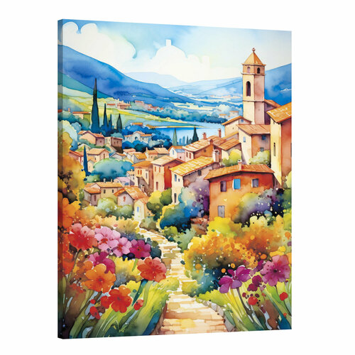 Интерьерная картина 50х70 "Городок в цветах"