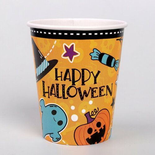 Стакан бумажный одноразовый "Хэллоуин" Happy Halloween, 250 мл, набор 6 шт