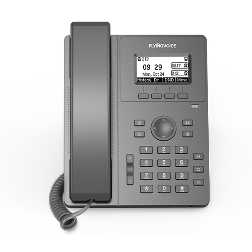 IP-телефон FLYINGVOICE P10P, 2 SIP аккаунта, дисплей 2,3 дюйма, 132 x 64 с подсветкой, конференция на 6 абонента, поддержка гарнитуры (RJ9), POE.
