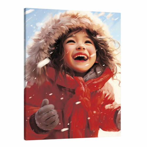 Интерьерная картина 50х70 "Девочка: Снежная радость"
