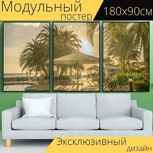 Модульный постер "Заход солнца, копакабана, пляж" 180 x 90 см. для интерьера