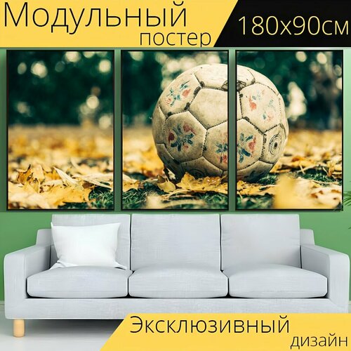Модульный постер "Футбольный, мяч, виды спорта" 180 x 90 см. для интерьера