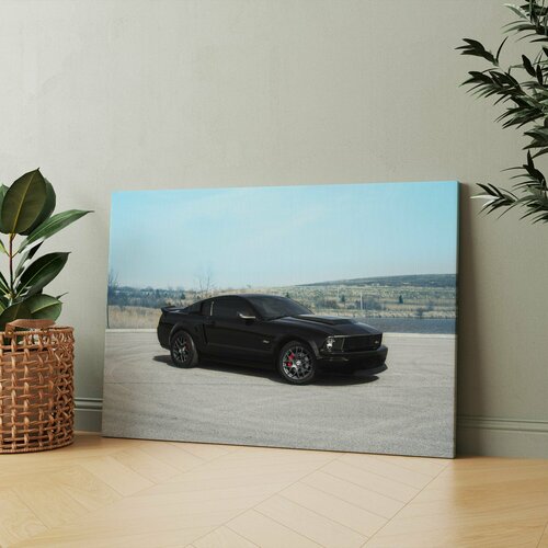 Картина на холсте (форд мустанг черный ford mustang додж) 60x80 см/для интерьера/в комнату/на стену/в подарок
