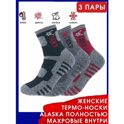 Носки Alaska, 3 пары, размер 36-41, серый, бордовый, черный
