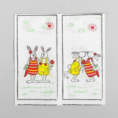 Салфетки бумажные «Пасхальные кролики», 33х33 см, набор 20 шт. (комплект из 11 шт)