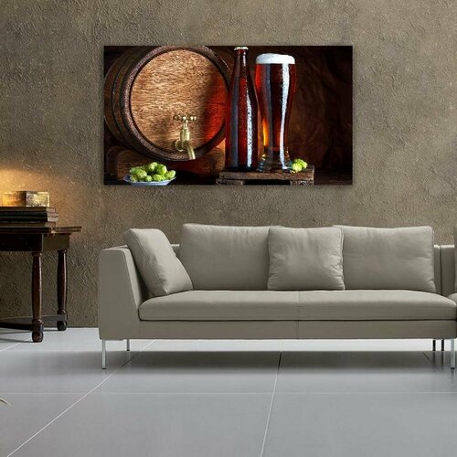 Картина на холсте 60x110 LinxOne "Beer хмель стакан пиво barrel" интерьерная для дома / на стену / на кухню / с подрамником