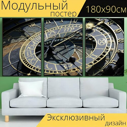 Модульный постер "Астрономические часы, прага, чехия" 180 x 90 см. для интерьера