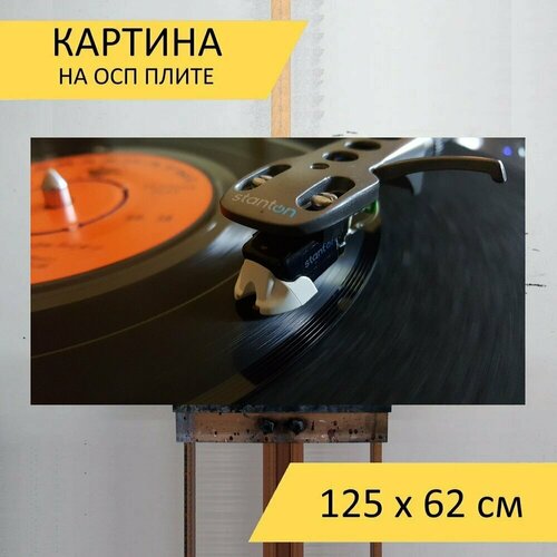 Картина на ОСП 125х62 см. "Диск, винил, ретро" горизонтальная, для интерьера, с креплениями