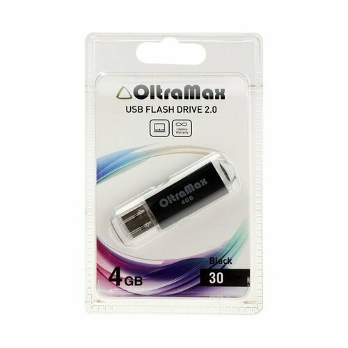 Флешка OltraMax 30, 4 Гб, USB2.0, чт до 15 Мб/с, зап до 8 Мб/с, чёрная (комплект из 3 шт)