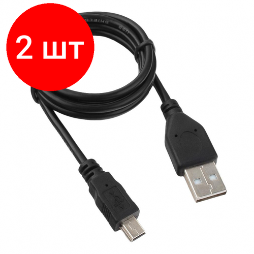 Комплект 2 штук, Кабель USB 2.0 - Mini USB, М/М, 1 м, Гарнизон, чер, GCC-USB2-AM5P-1M