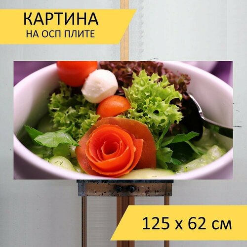 Картина на ОСП 125х62 см. "Салат, помидор, моцарелла" горизонтальная, для интерьера, с креплениями