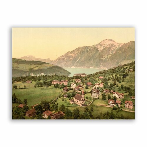 Постер, плакат на бумаге / Morschach and Axenstein, Lake Lucerne, Switzerland / Размер 80 x 106 см