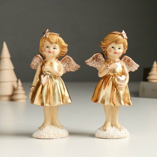 Сувенир полистоун "Девочка-ангел в золотом платье, с сердцем" микс 4х7х14 см 9498886