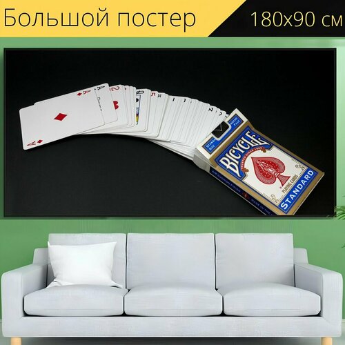 Большой постер "Карты, покер, играть в азартные игры" 180 x 90 см. для интерьера