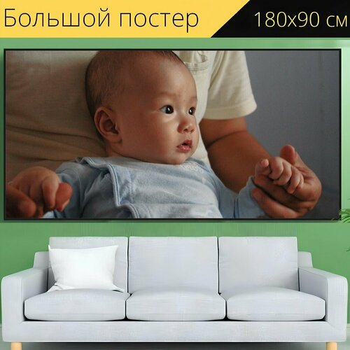 Большой постер "Детка, мальчик, новорожденный" 180 x 90 см. для интерьера