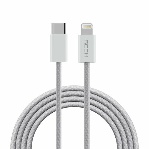 Кабель зарядный Rock USB-C to Lightning, в нейлоновой оплётке, с быстрой передачей данных, 3A, 100 см. серый