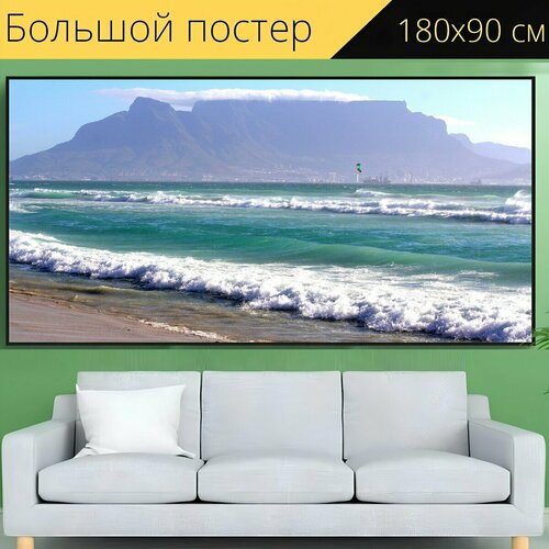Большой постер "Кейптаун, столовая гора, море" 180 x 90 см. для интерьера