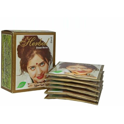 Хна индийская натуральная для волос Хербул / Herbul Henna , 60 гр. (6х10), Коричневый (Broun)