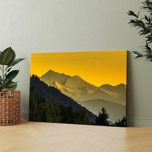 Картина на холсте (Утро в альпийском горном пейзаже) 30x40 см. Интерьерная, на стену.