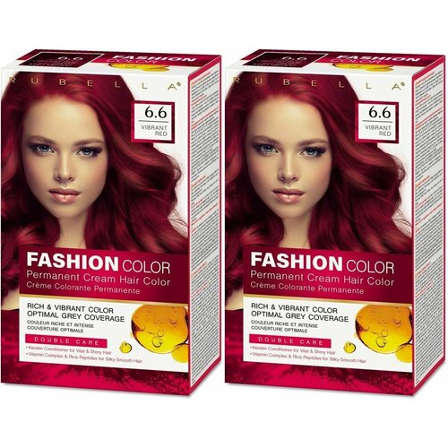 Rubella Стойкая крем-краска для волос Fashion Color 6.6 Яркий красный, 50 мл, 2шт