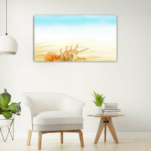 Картина на холсте 60x110 LinxOne "Summer beach seashells sand shells" интерьерная для дома / на стену / на кухню / с подрамником
