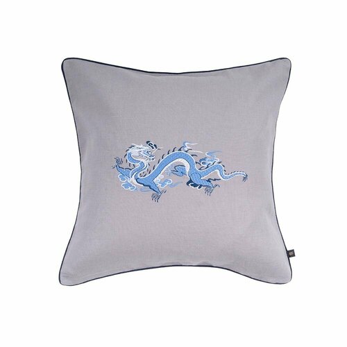 Декоративная подушка BELLEHOME с вышивкой "Blue Dragon", 50% лен, 50% хлопок, 50х50 см