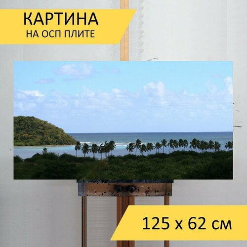 Картина на ОСП 125х62 см. "Антигуа, карибский бассейн, море" горизонтальная, для интерьера, с креплениями