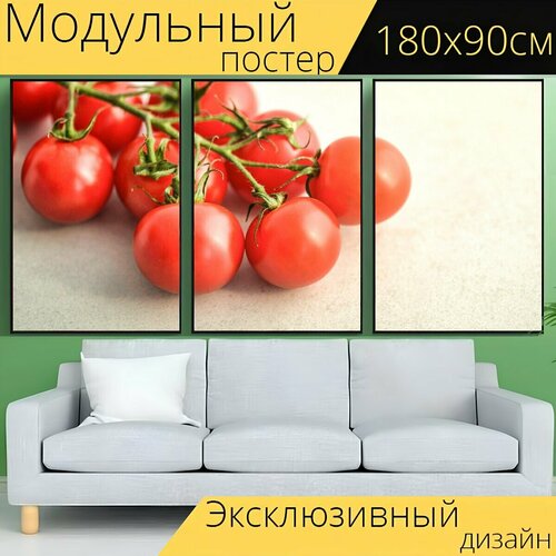 Модульный постер "Помидоры, томаты черри, еда" 180 x 90 см. для интерьера