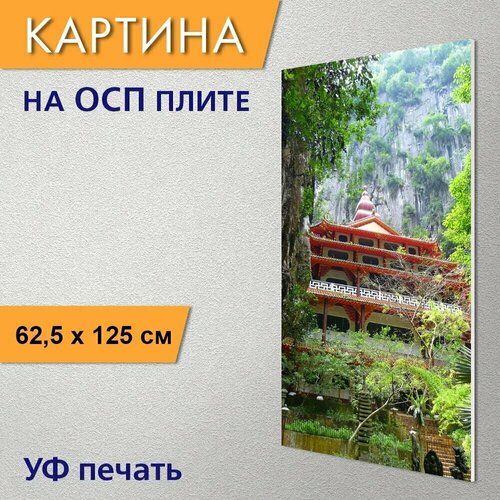 Вертикальная картина на ОСП "Храм, природа, туризм" 62x125 см. для интерьериа
