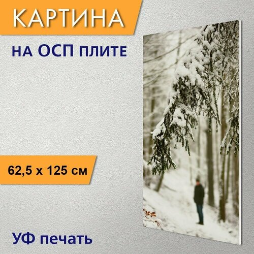 Вертикальная картина на ОСП "Зима, снег, снежно" 62x125 см. для интерьериа