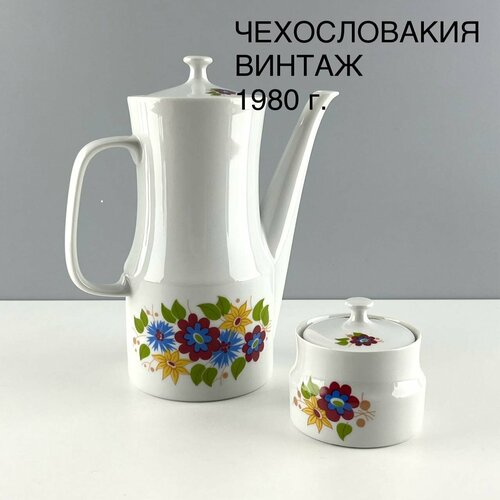 Винтажный кофейный набор (кофейник, сахарница) "Душистые цветы". Фарфор EPIAG. Чехословакия, 1980-е.