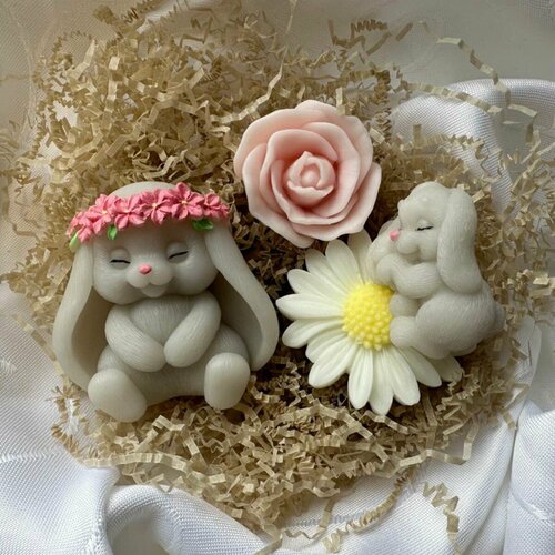 Мыло ручной работы сувенирное фигурное - мыльный набор подарочный "Милые крольчата"
