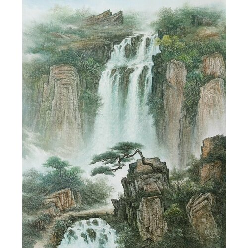 Картина маслом "Водопад в Лушань" 60х50см. Символ стабильности и богатства по фен шуй