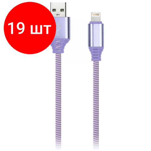 Комплект 19 шт, Кабель Smartbuy iK-512NS, USB(AM) - Lightning(M), для Apple, в оплетке, 2A output, 1м, фиолетовый