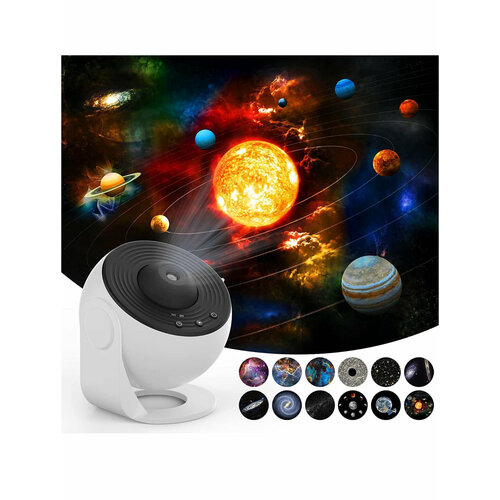 Планетарий-проектор, детский ночник со светодиодным звездным проектором , Galaxy, вращение на 360 , синхронизация, бесшумный дизайн, белый