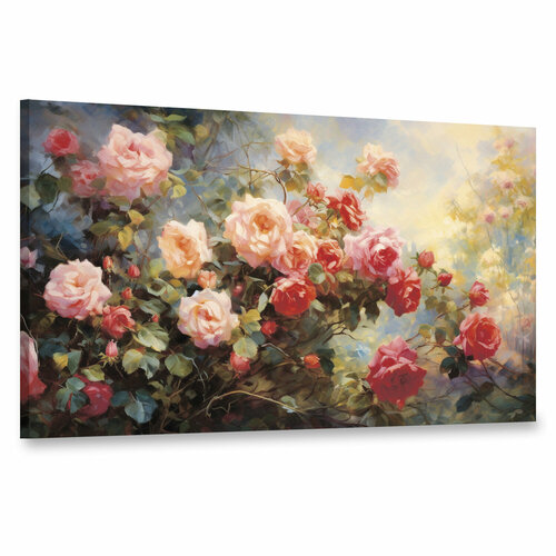 Интерьерная картина 100х60 "Розы в забытом саду"