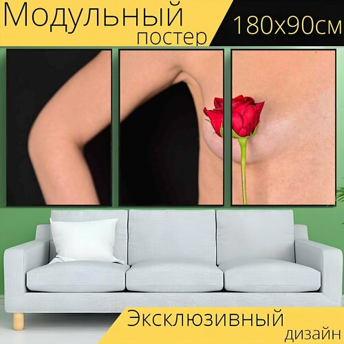 Модульный постер "Женщины, тело, цветок" 180 x 90 см. для интерьера