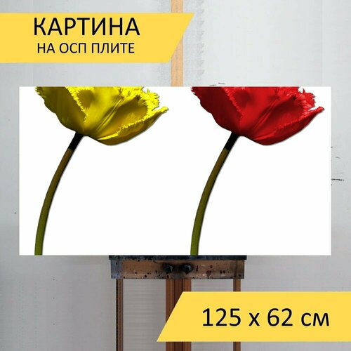 Картина на ОСП 125х62 см. "Тюльпан, цветы, желтый" горизонтальная, для интерьера, с креплениями