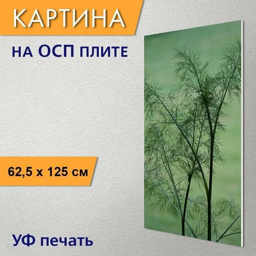 Вертикальная картина на ОСП "Укроп, трава, завод" 62x125 см. для интерьериа