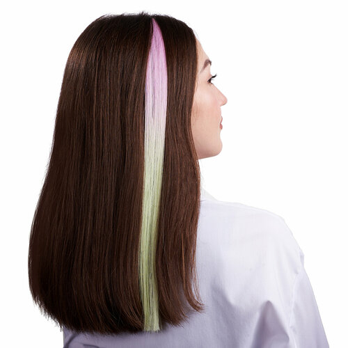 Цветная прядь для волос, Флуоресцентная двухцветная, 5 гр, Розовый/Зеленый, флуор, 50*3,2 см, 1 шт.