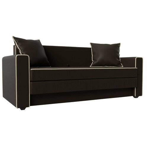 Прямой диван-кровать Лига-012, Экокожа коричневая, бежевая