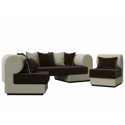 Набор Кипр-3 (диван, 2 кресла), Микровельвет коричневый, Рогожка Корфу 02