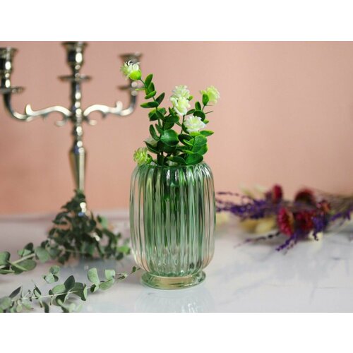 Стеклянная ваза зимний коктейль, нежно-зелёная, 12 см, EDG 105856-75-2-3